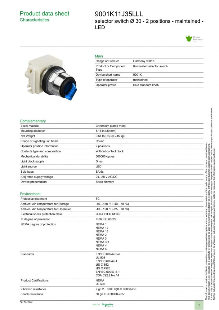 9001K11J35LLL technical document page 1