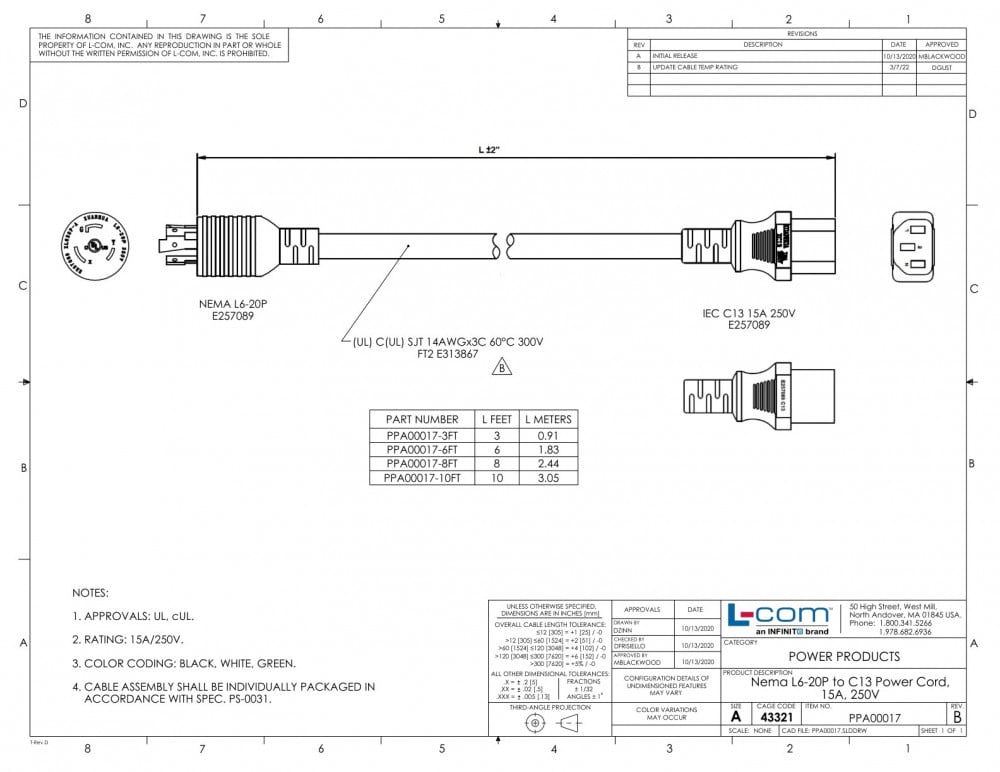 PPA00017-3FT technical document page