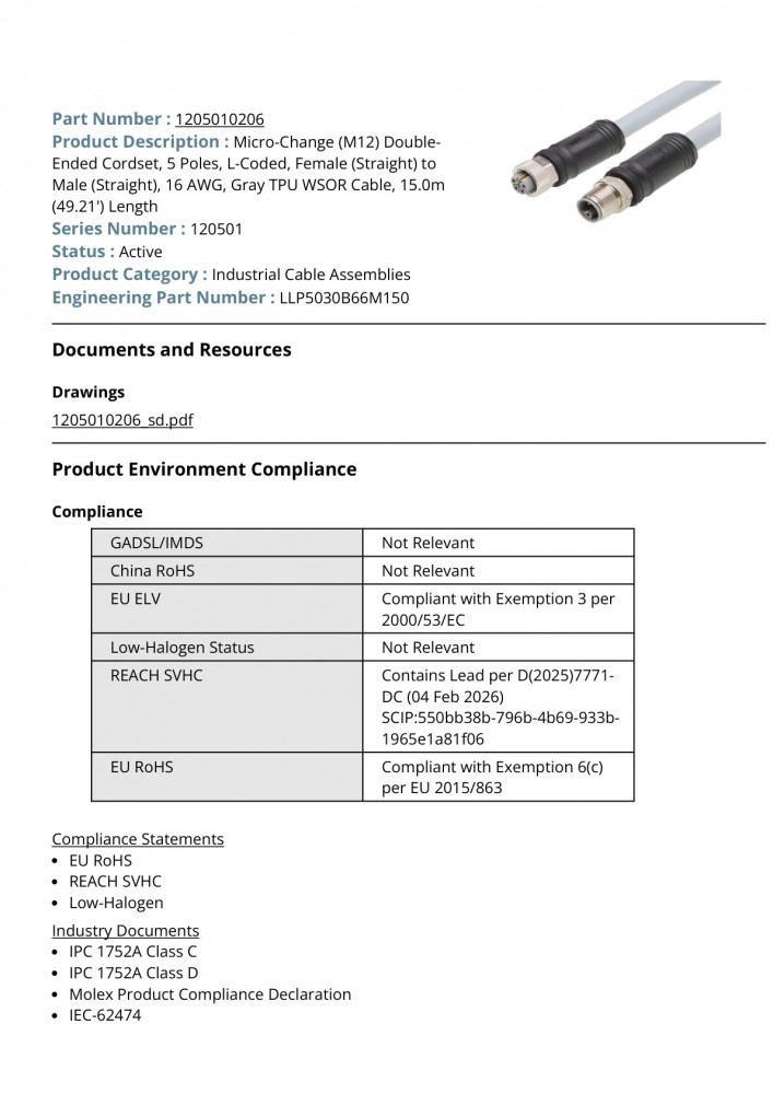 MOLEX product document, page 1