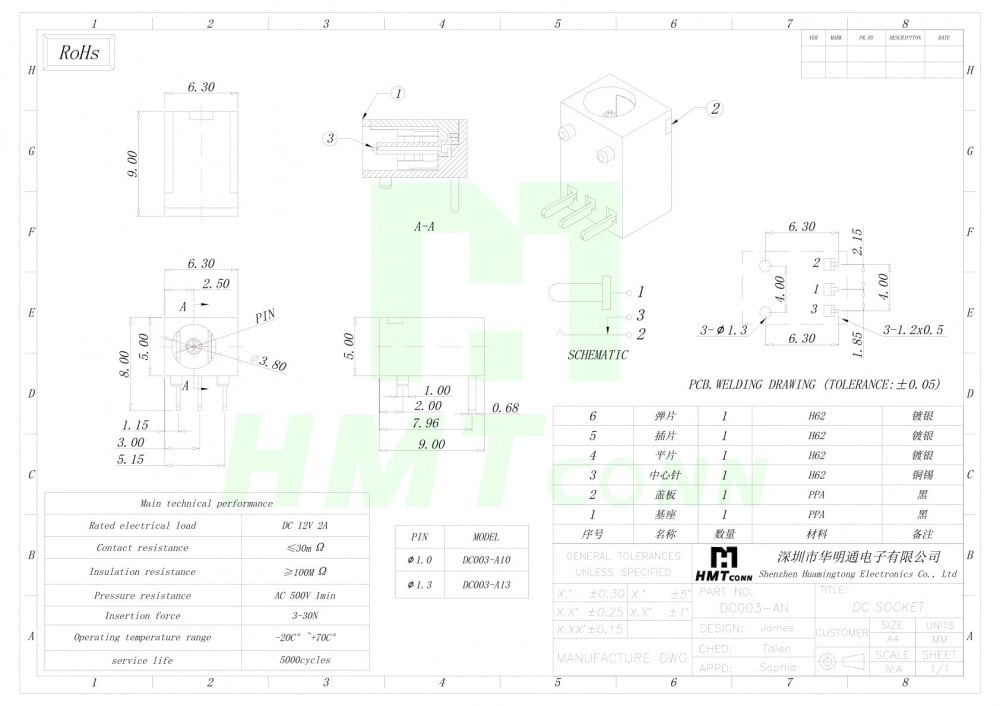 HMTCONN DC003-A10 technical document preview