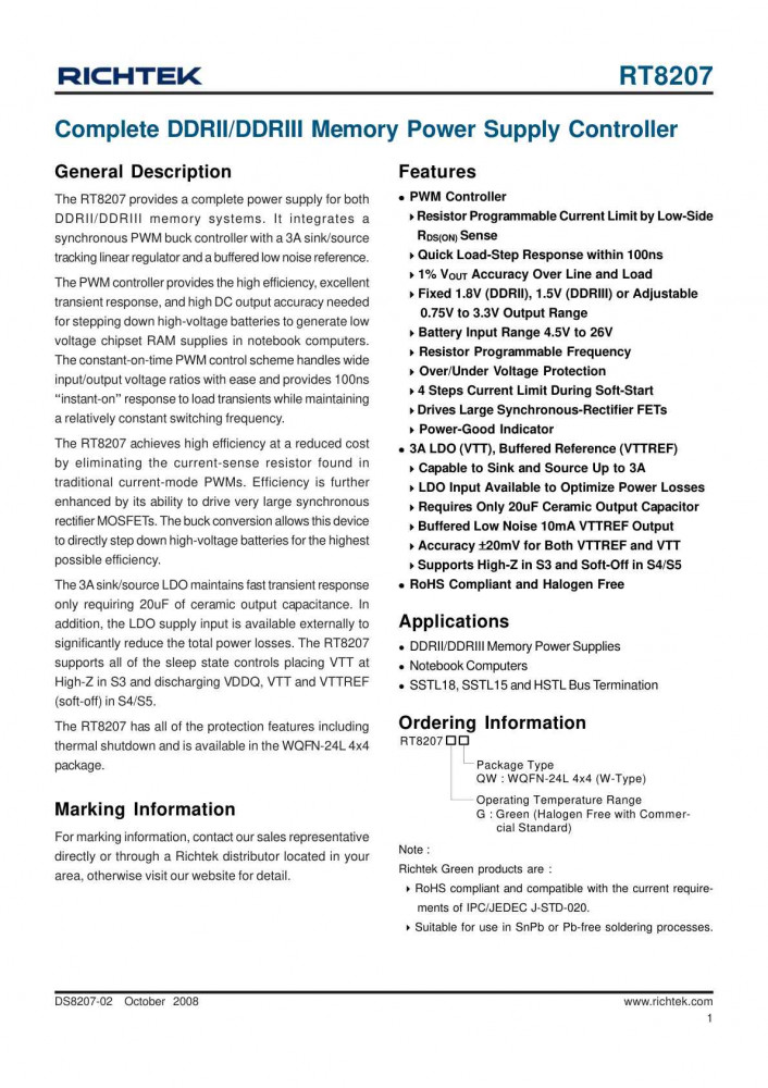 RT8207GQW datasheet page 1