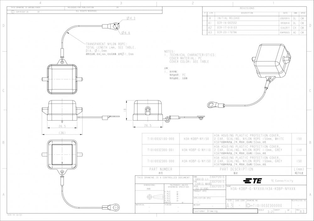 TE Connectivity T1010032300-000 technical drawing preview