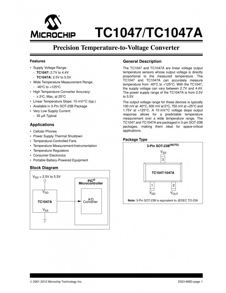 TC1047 datasheet page 1