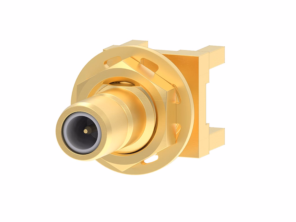 SMB Jack, Straight, Bulkhead Receptacle, PCB, Through Hole, Brass Body, Gold (Au) Plated, 2.79mm Leg Length, 50 Ohms for sale