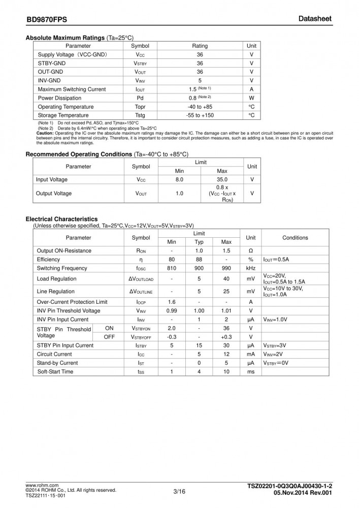 BD9870FPS-E2 technical document page 3