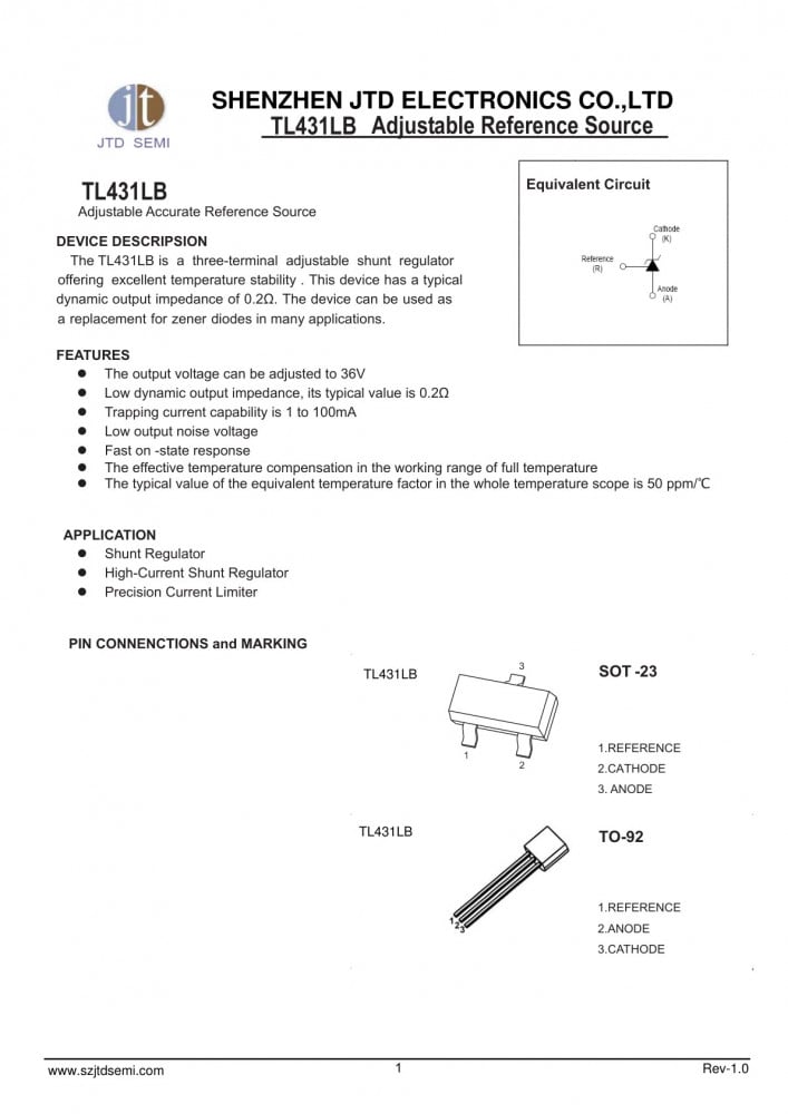JTDTL431LB datasheet page 1