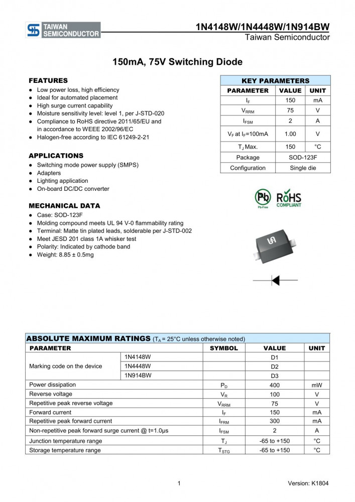 1N4448W datasheet page 1