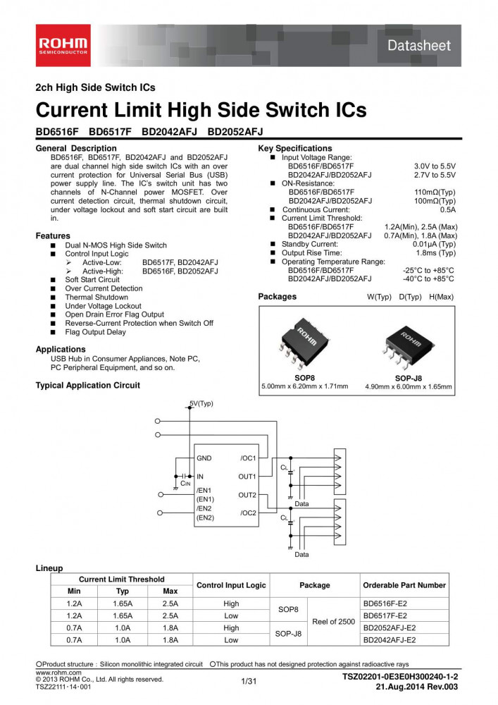 BD6516F-E2 datasheet page 1