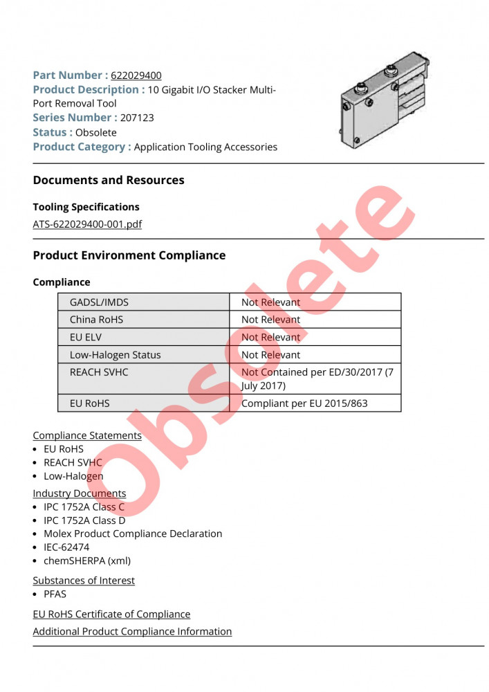 MOLEX 622029400 tooling document page 1
