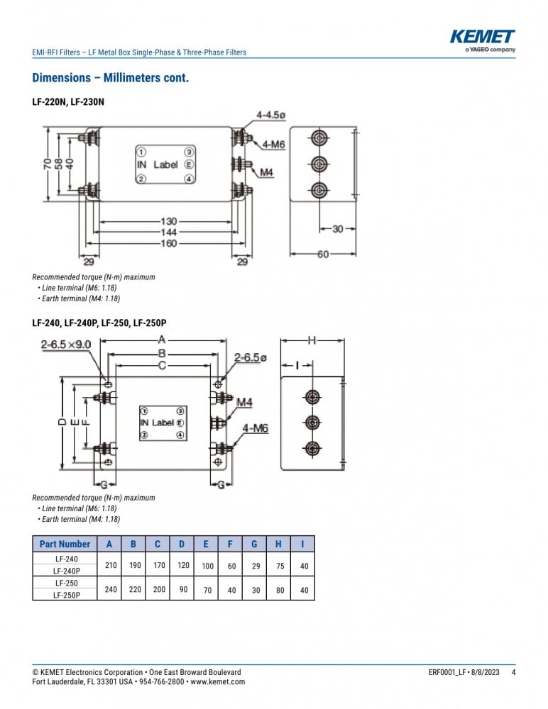KEMET LF filter datasheet page 4