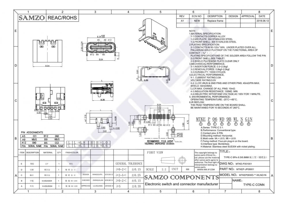 SAMZO MTKEP06WD9BWLNG1N technical drawing