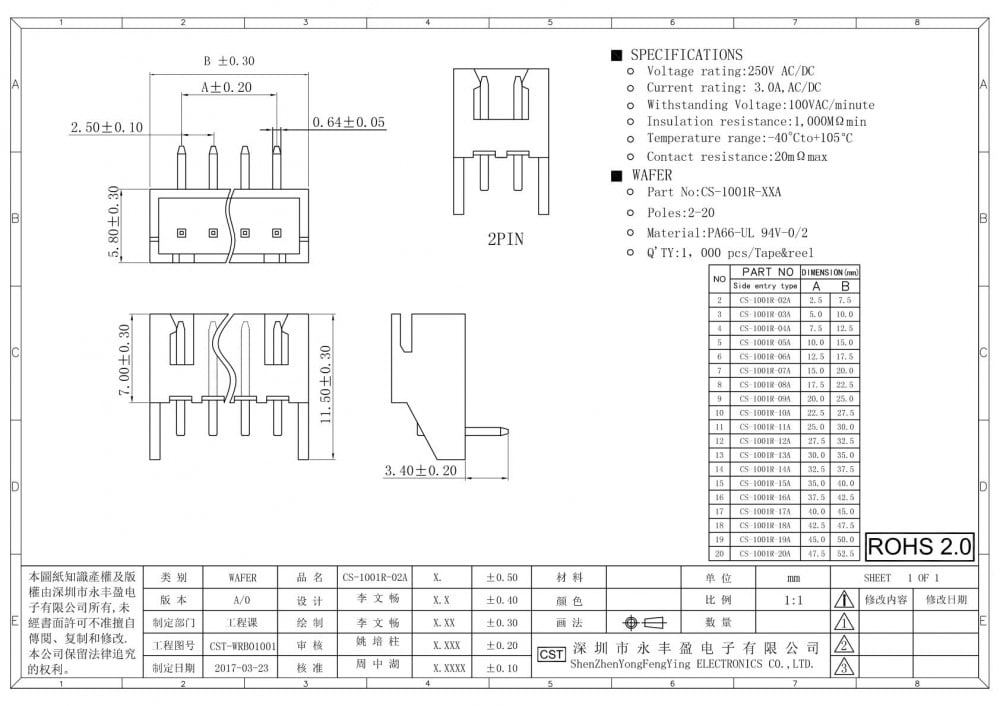 CST wafer connector engineering drawing preview