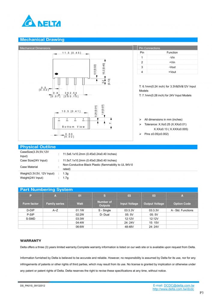 DELTA PA01S2415A datasheet page 3