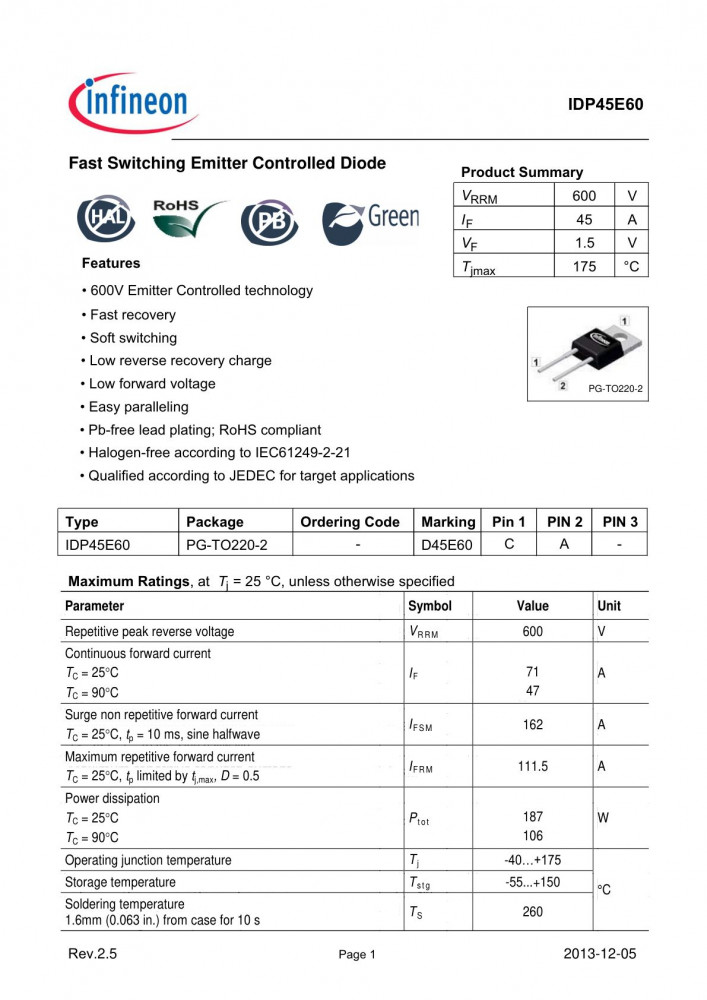 IDP45E60 datasheet page 1