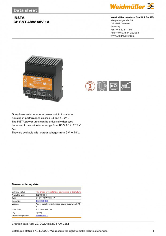 8879230000 technical document page 1