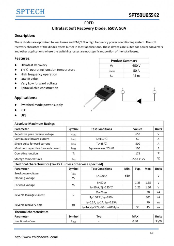 SPT50U65SK2 datasheet page 1