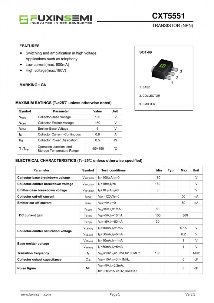 CXT5551 datasheet page 1