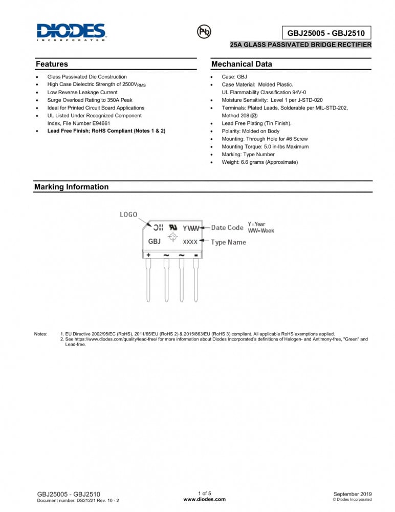 GBJ2504-F datasheet page 1