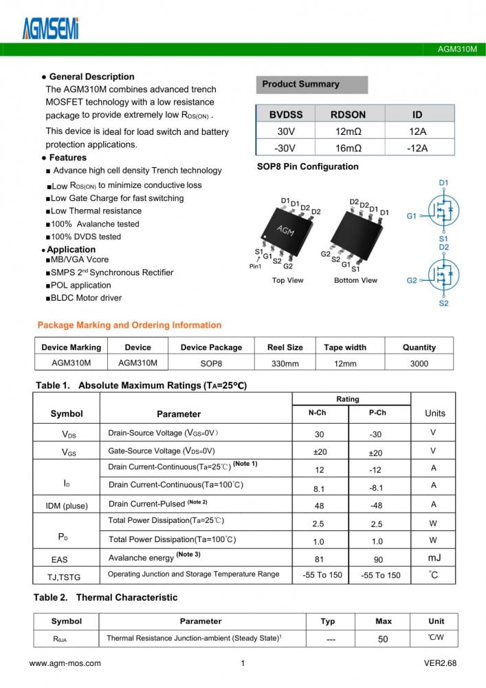 AGM310M datasheet page 1