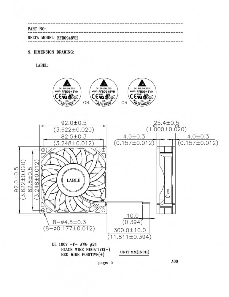 FFB0948VH label and drawing page