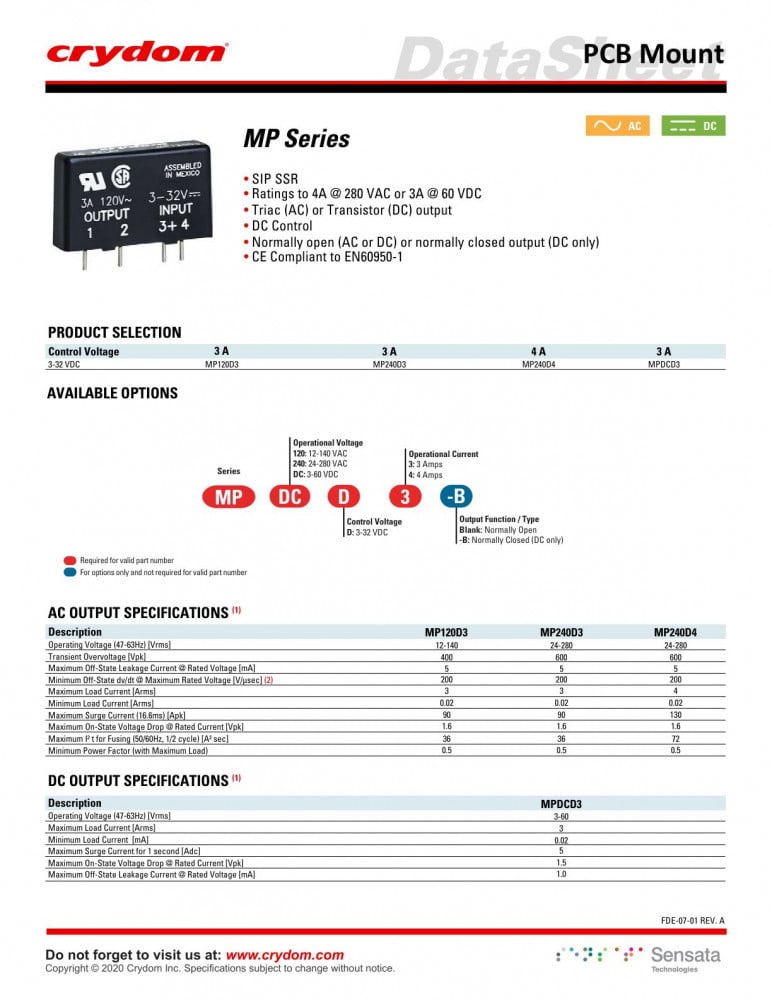 Sensata MP Series datasheet page 1
