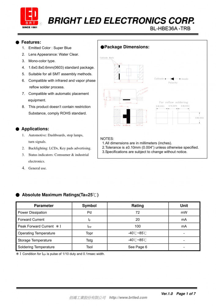 BL-HBE36A-TRB datasheet page 1