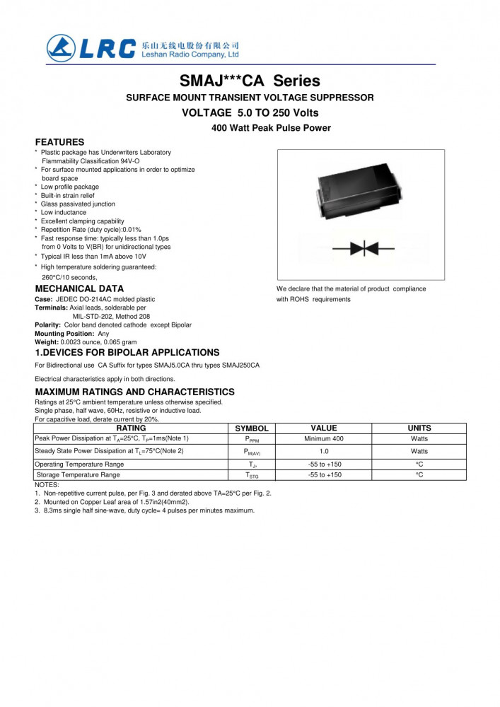 SMAJ series datasheet page 1 preview