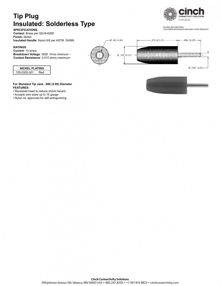 Bel Fuse 105-0302-001 product drawing page