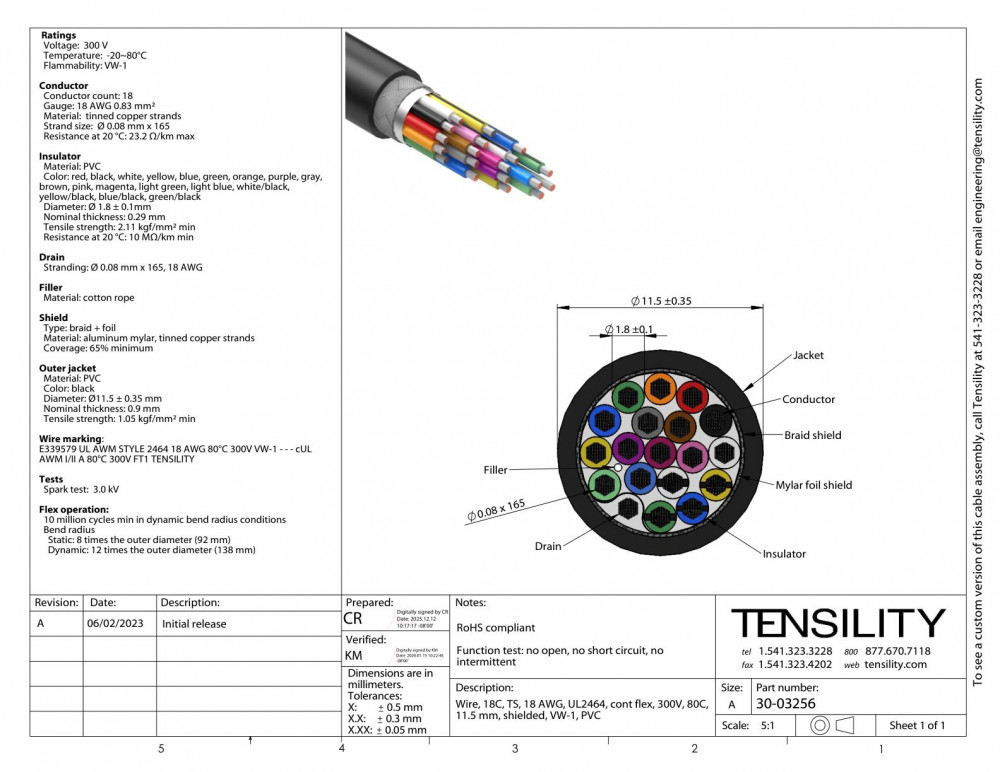 Technical drawing preview for Tensility International 30-03256 cable
