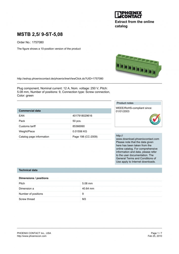 Phoenix Contact 1757080 technical document page 1