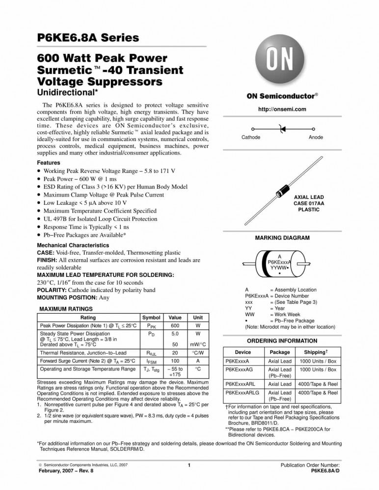 P6KE24AG datasheet page 1