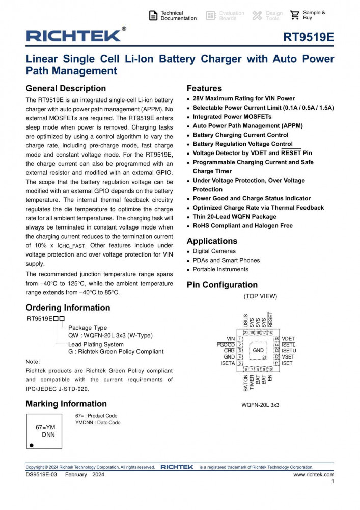 RT9519E datasheet page 1