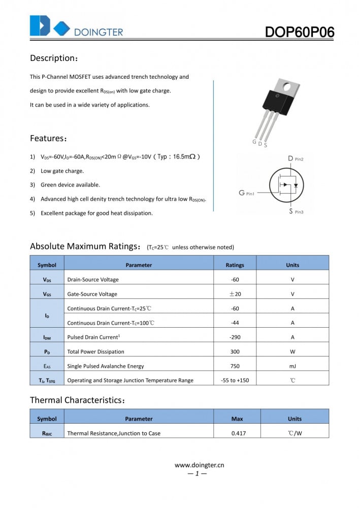 DOP60P06 datasheet page 1