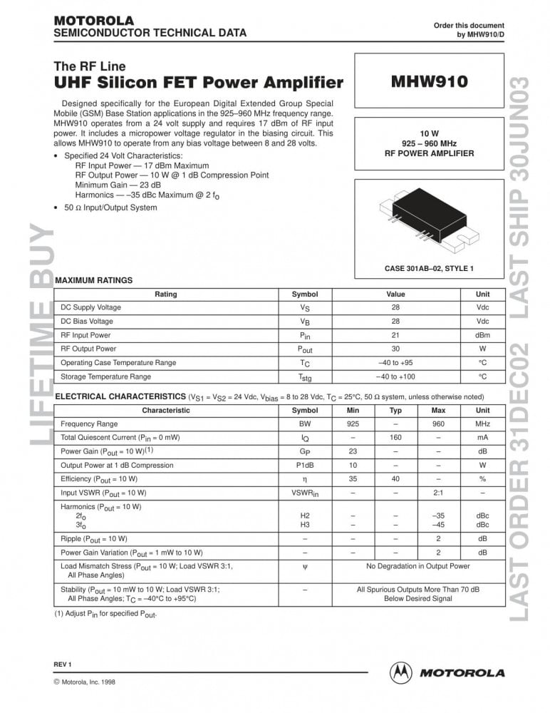 MHW910 datasheet page 1