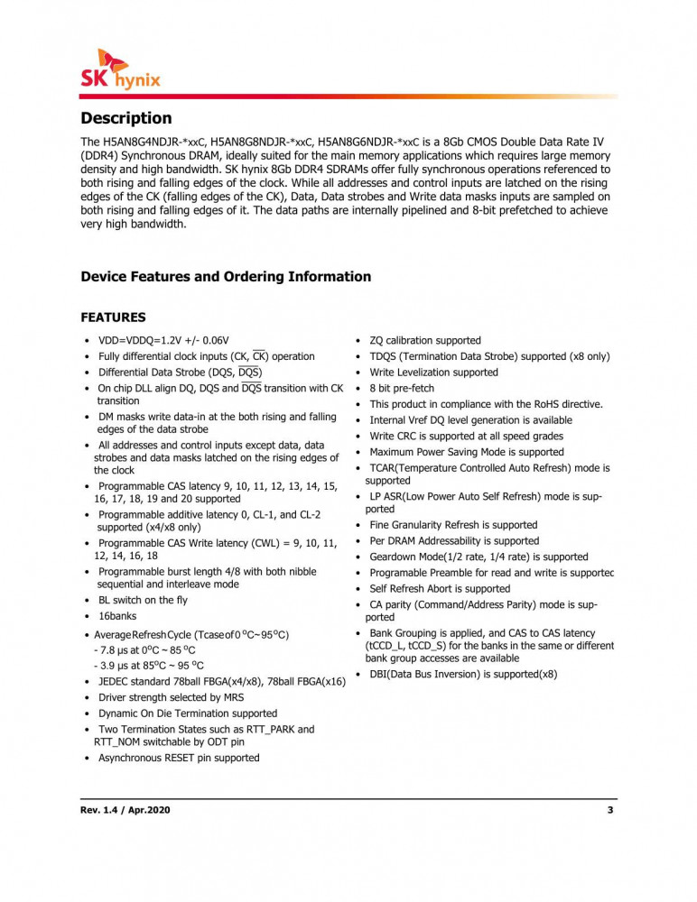 H5AN8G6NDJR-XNC datasheet page 3