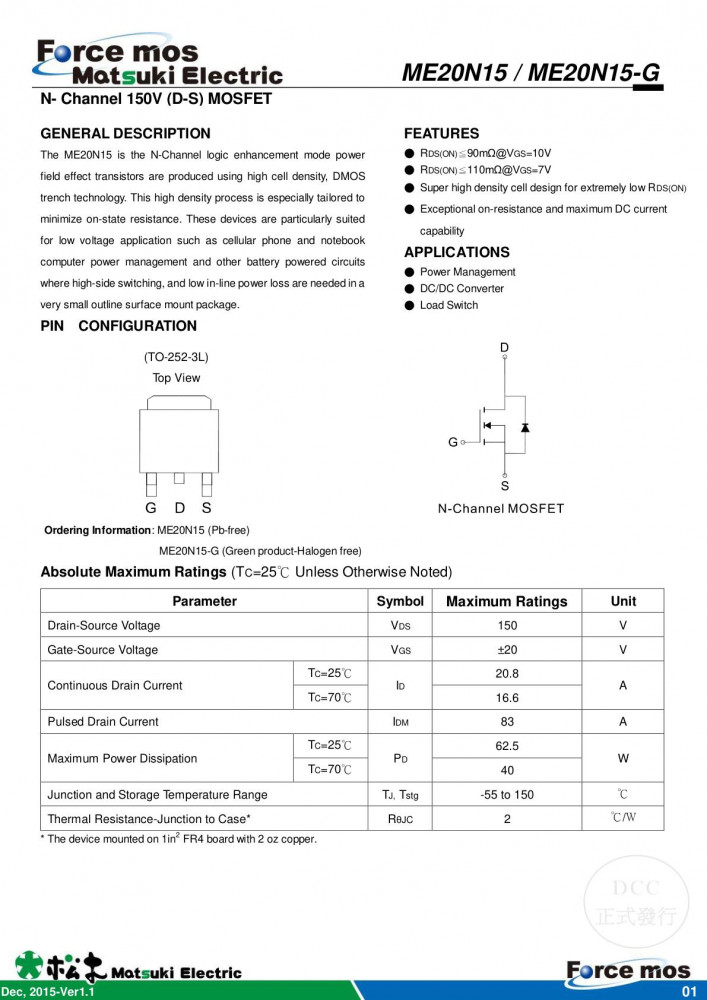 ME20N15-G datasheet page 1