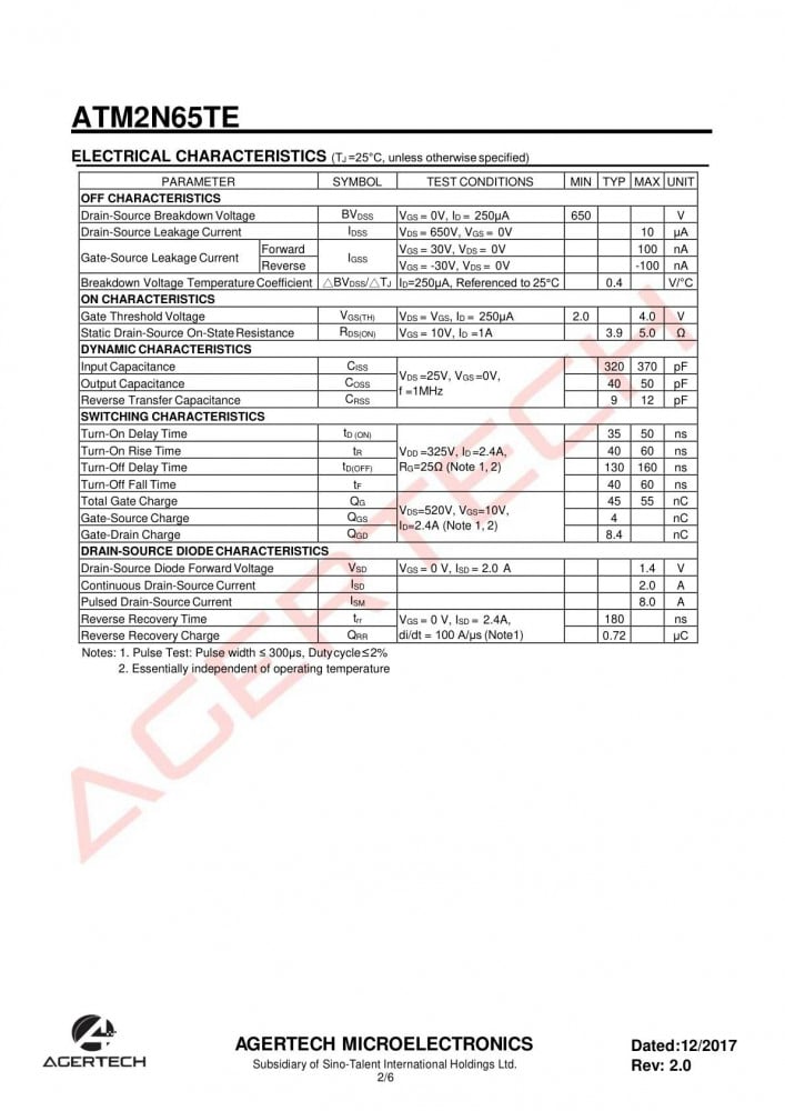 ATM2N65TE datasheet page 2