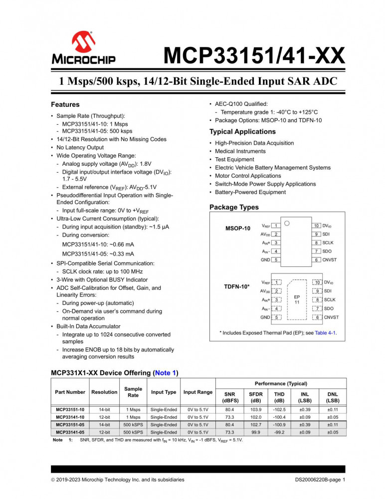 MCP33141-10 technical document page 1