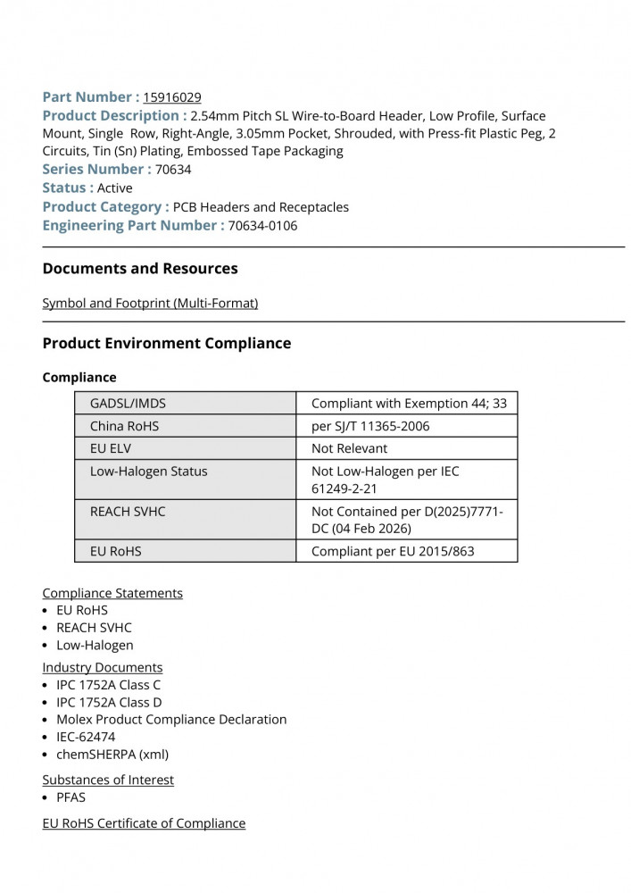 MOLEX SL product specification page 1