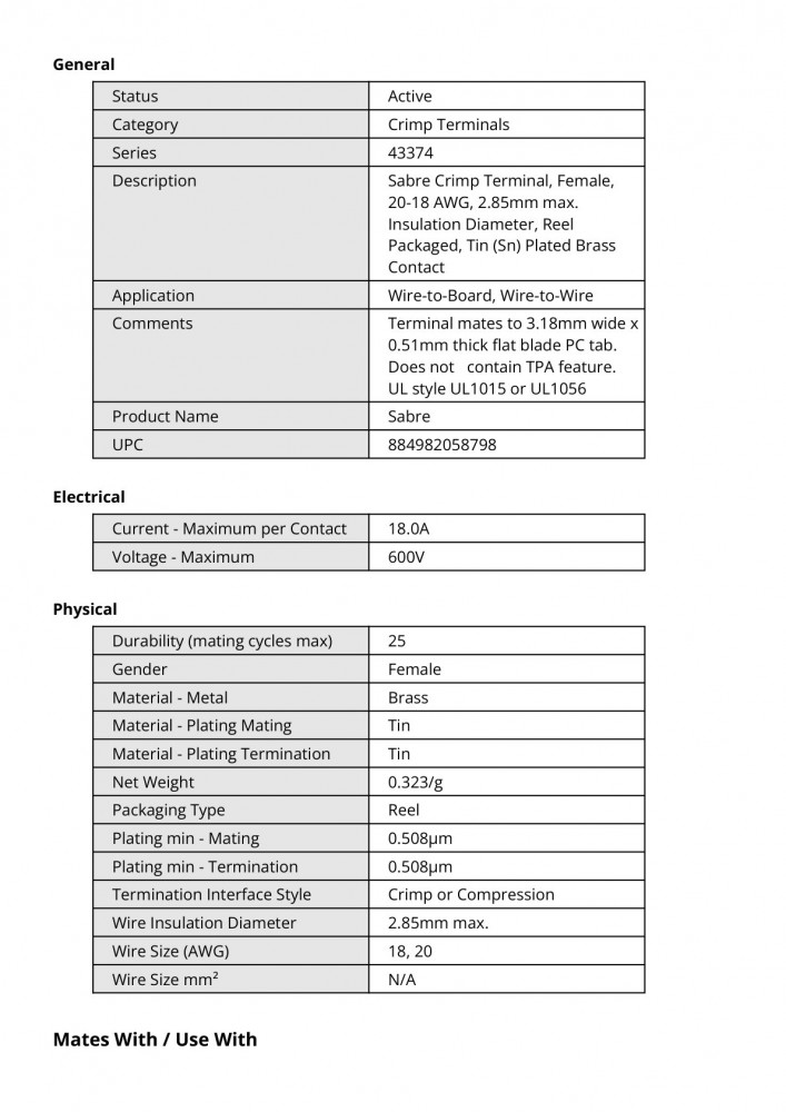 Product document page 2 for MOLEX 433743001