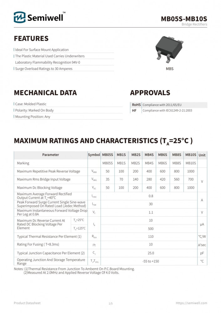 MB6S datasheet page 1
