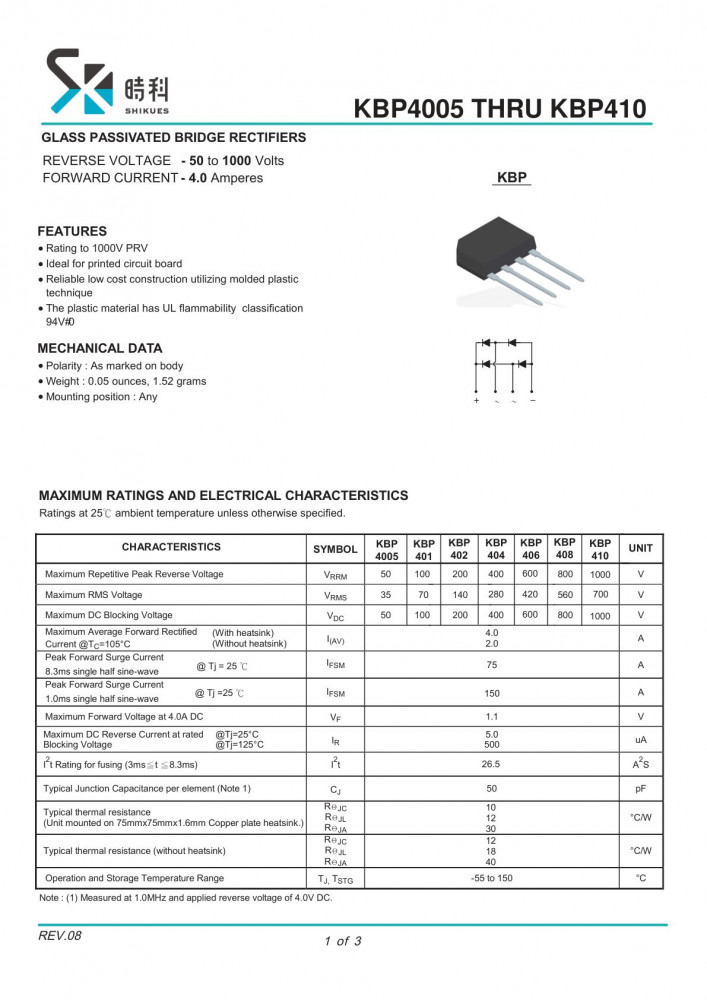 KBP406 datasheet page 1