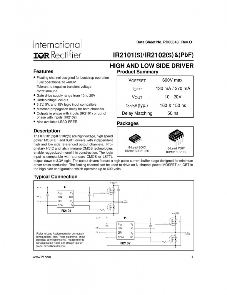 IR2101PBF technical document page 1