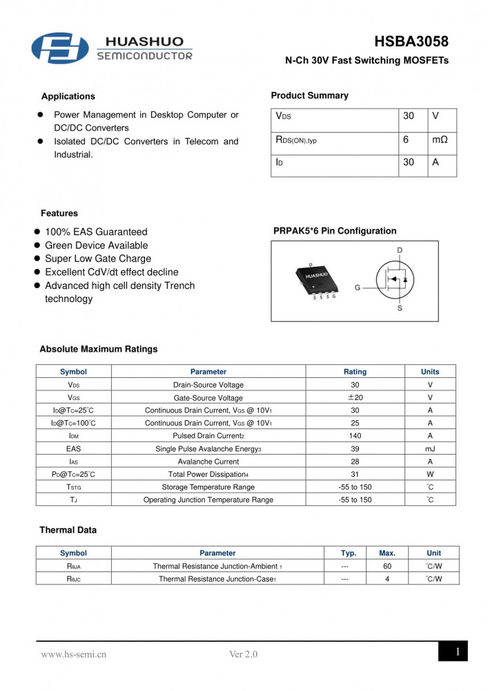 HSBA3058 datasheet page 1