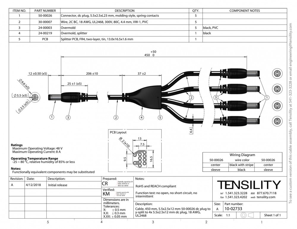 Technical drawing page for Tensility International part 10-02733