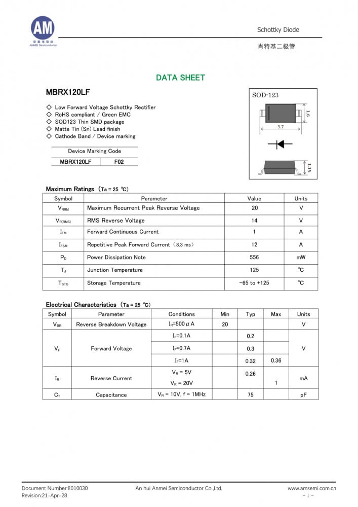 MBRX120LF datasheet page 1