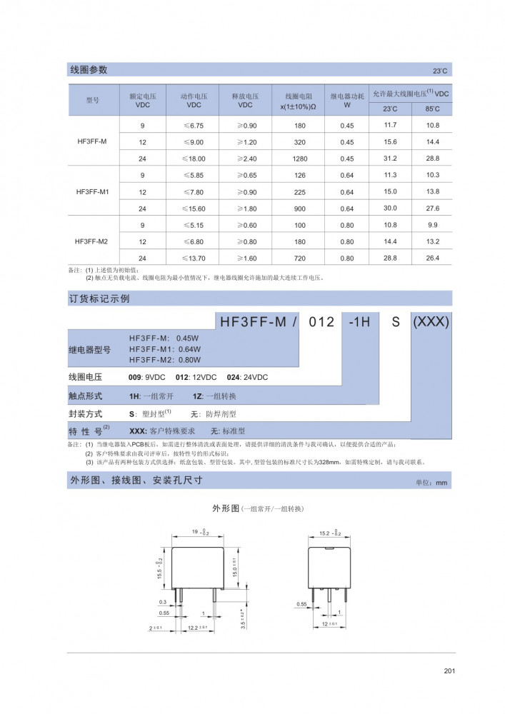 HONGFA JQC-3FF-M relay technical document page 2
