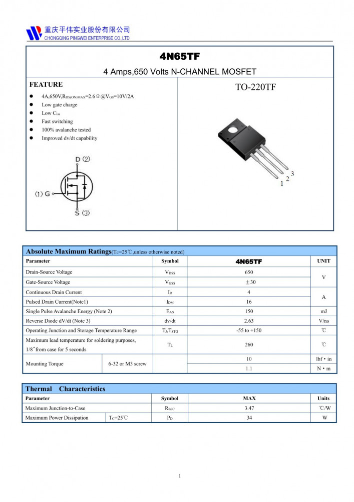 4N65TF datasheet page 2