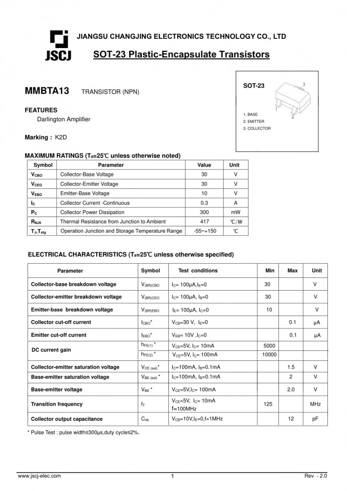MMBTA13 K2D datasheet page 1