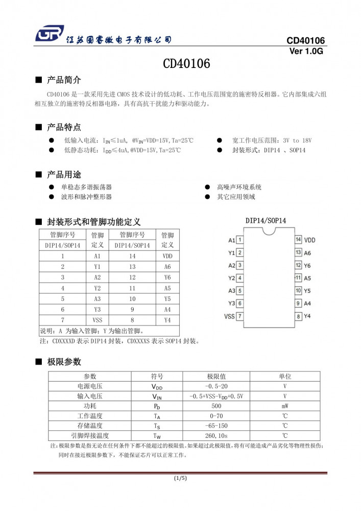 CD40106S datasheet page 1